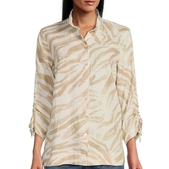 John Mark | Tops | John Mark Linen Blend Zebra Print Wire Collar 34 ...